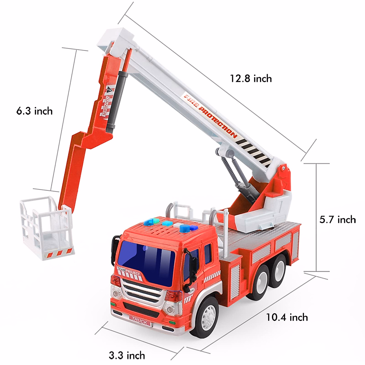 Fire Truck Toys with Siren Lights and Sounds, 1:16 Scale Fire Engine Truck for 3-5 year old Boys Extending Rescue Rotating Ladder Pull Back Toy Trucks for Kids 3 4 5 6 7 8 Years Old Birthday Xmas Gift