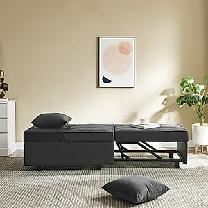 Convertible Sofa Bed 4-in-1 Velvet Sleeper Sofa Chair Bed Pull Out Futon Couch Bed with USB Ports 5 Adjustable Backrest and Pillow Fold Out Ottoman Bed for Adults Small Spaces Living Room, Dark Grey