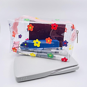 Haowuliao Cute flower Clear Makeup Pouch Or Bag,Floral Cosmetic Bag,Portable Toiletry Bags, With Zipper Travel Organizer for Women
