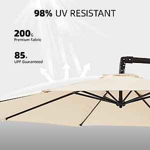 wikiwiki 10ft Patio Umbrellas Offset Outdoor Cantilever Hanging Umbrella w/Infinite Tilt, Fade Resistant Waterproof Recycled Fabric Canopy & Cross Base for Yard, Garden & Deck (Beige)