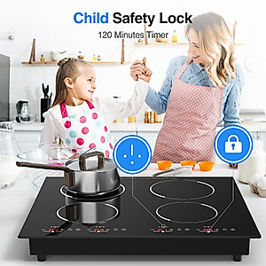 VBGK 30 inch induction cooktop, Built-in Induction Cooktop 4 Burner, Electric cooktop 30 inch 6000W,220-240V with Child Safety Lock -Touchscreen Control,Timer,9 Heating Levels (No Plug)
