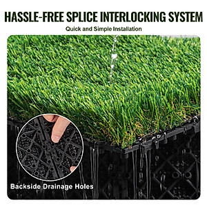 VEVOR Artifical Grass Tiles Interlocking Turf Deck Set, 9 Pack - 12"x12", Synthetic Fake Grass Self-draining Mat Flooring Decor Pad, Perfect for Multi-Purpose Indoor Outdoor Entryway Scraper Dog Mats