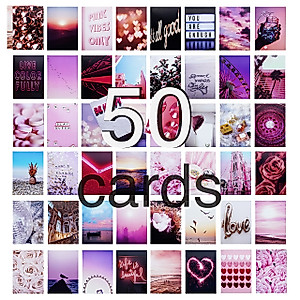 Elevation Art Photo Collage Kit for Wall Aesthetic, 55 Photos and 12 3D Butterfly Stickers. Peaceful Pink and Blue Room Decor for Teen Girl Room Decor and Dorm Rooms.