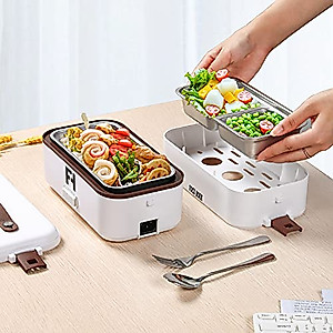 Focs Hoek Electric Lunch Box, Portable Heating Electric Lunch Box, 0.8L/110V With Spoon and Fork Insulation Bag, Suitable for Home School Office Workplace Travel(ONLY THE WALL PLUG) (White)