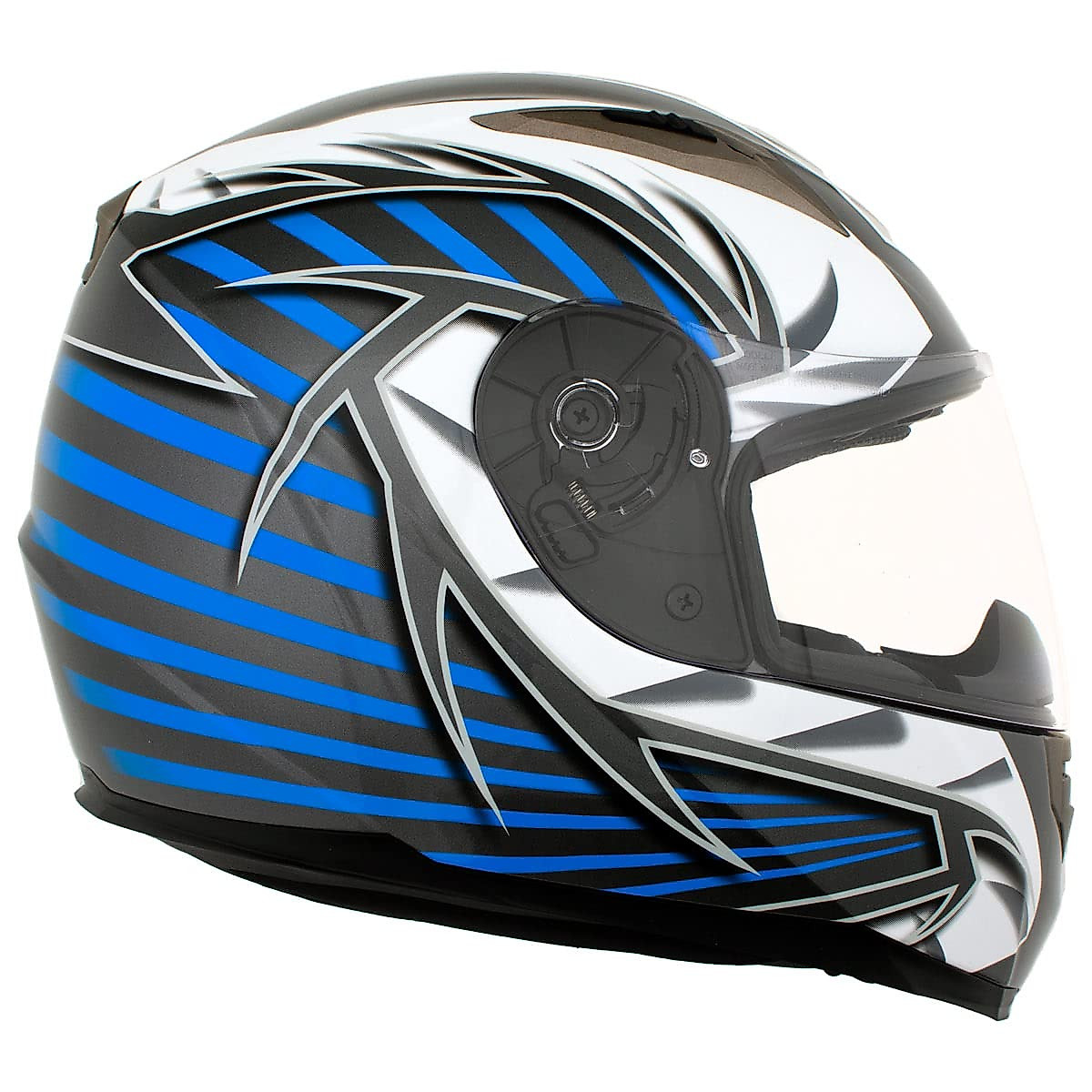 Milwaukee Helmets H512 Titanium and Blue Chit-Chat Black Full Face Motorcycle Helmet w/Intercom - Built-in Speaker and Microphone for Men/Women - Medium