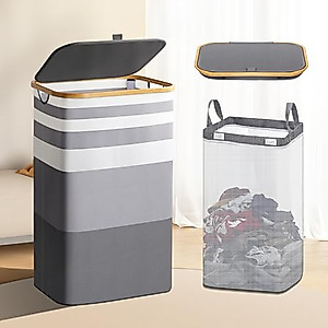 Clothes laundry hamper with lid,110L large dirty laundry hampers with Collapsible and Removable Bag,Tall laundry basket for Corner Bedroom Toys, Gradient Grey
