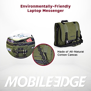 Mobile Edge ECO Laptop Messenger Bag for Men and Women, Fits Up To 17.3 Inch Laptops, Cotton Canvas, Olive Green, MECME9