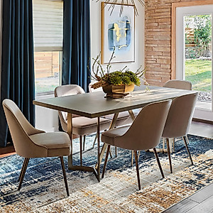 VK VK·LIVING Machine Washable Rug 8'x10' Abstract Washable Area Rugs with Non Slip Rugs for Living Room Bedroom Modern Woven Rug Carprt Stain Resistant, Washable Rugs Dining Room Office Boho Rug, Blue