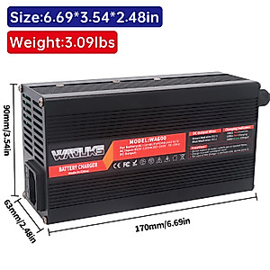 WAOUKS 58.8V 10A Charger DC 58.8V Li-ion Battery Charger Used for 14S 52V 51.8V Lithium Battery Pack Charger with Cooling Fan Smart Charger Output C13 PING Connector