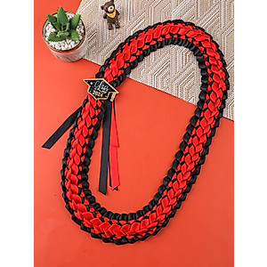 TFTAFAN Graduation Lei Class of 2023 Ribbon Leis Necklace Braided Necklaces gift Party Accessories for Women and Men (black red, 2)