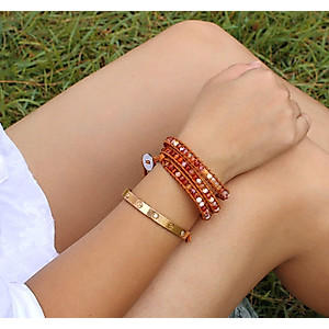 KELITCH Fire Agate Beads Bracelet Genuine Leather 3 Wrap Bracelet Handmade New Charm Bracelets Summer Jewelry