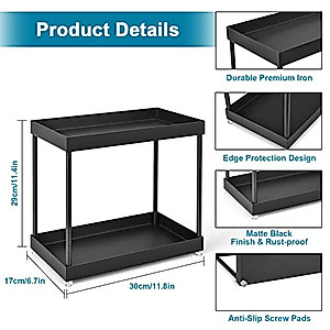 2 Tier Bathroom Countertop Organizer, Counter Standing Rack Cosmetic Vanity Tray Kitchen Spice Rack Countertop Storage Shelf, Black
