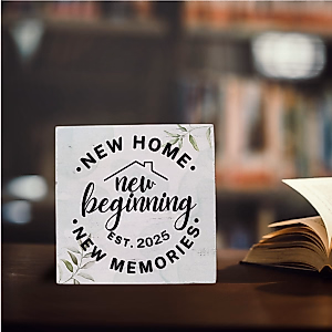 HTBIG House warming Gifts New home, Best Housewarming gifts 2025, Home sweet Home sign, Funny New Home New Memories Ideas Wooden Box Sign Home Living Room Shelf Desk Decoration Gifts 5x5 IN White
