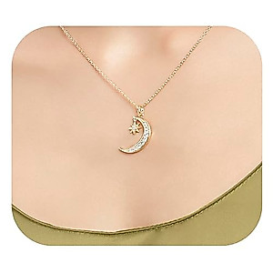ASGEMSFJ Moon Star Necklace for Women Man, 14K Yellow Gold Plated Moon Pendant Dainty Trendy Chain Necklace Jewelry Gift for Women (yellow gold)
