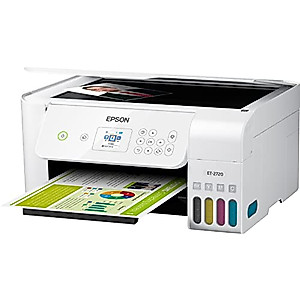 Epson (Renewed) EcoTank ET-2720 Wireless All-in-One Supertank Color Inkjet Printer, White - Print Scan Copy - 10.5 ppm, 5760 x 1440 dpi, 1.44" LCD, Voice Activated, Ethernet, Borderless Print