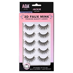 AOA Studio 3D False Eyelash 5 Pairs Natural Handmade Eyelashes Natural Volume Reusable Soft Makeup False Eyelashes 100 Percent Handmade Cruelty Free (Jackie)