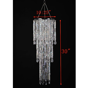 FlavorThings Sparkling Iridescent Acrylic Beaded Hanging Chandelier (W10.25"H30”)，3 Tiers Beads Pendant Shade, Ceiling Chandelier Lampshade with Acrylic Jewel Droplets, Beaded Lampshade