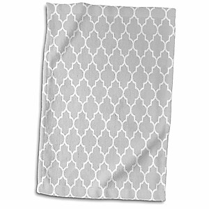 3D Rose Light Gray Quatrefoil Pattern-Grey Moroccan Tile Style-Modern Silver Geometric Clover Lattice Hand/Sports Towel, 15 x 22, Multicolor