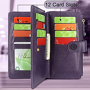 Harryshell Detachable Magnetic Zipper Wallet Leather Case Cash Pocket with Multi Card Slots Holder Wrist Strap for iPhone 8 Plus/iPhone 7 Plus / 6S Plus 5.5 Inch Floral Flower (Deep Purple)