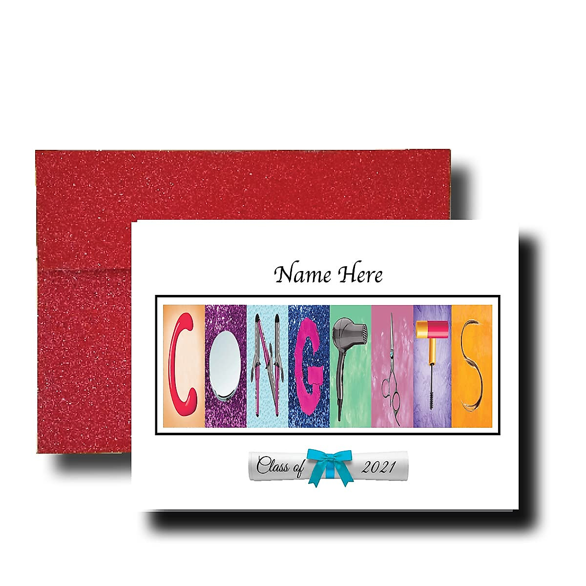 Customized Cosmetology School Congrats Class of 2023, 2024, Hair Dresser Stylist, Graduation Cards,5"x7" Flat or Folded Card Choice envelope color,Custom Grad, Letter Art, Scroll, School, College