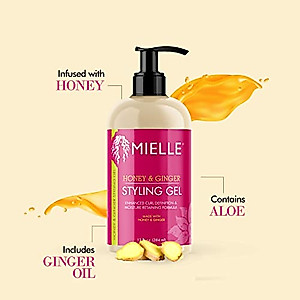Mielle Organics Honey & Ginger Styling Gel for Enhanced Curl Definition and Moisture Retaining with Aloe for Dry, Curly, Thick, and Frizzy Hair, Non-Sticky, 13 Ounces