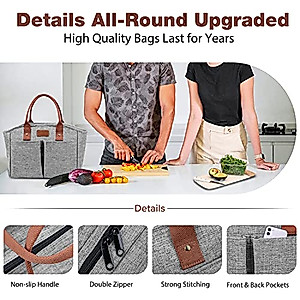 Lunch Bags for Women Insulated Thermal Lunch Tote Bag Durable Large Lunch Box Container Drinks Holder for Adults Men Work College Picnic Beach Park, Grey