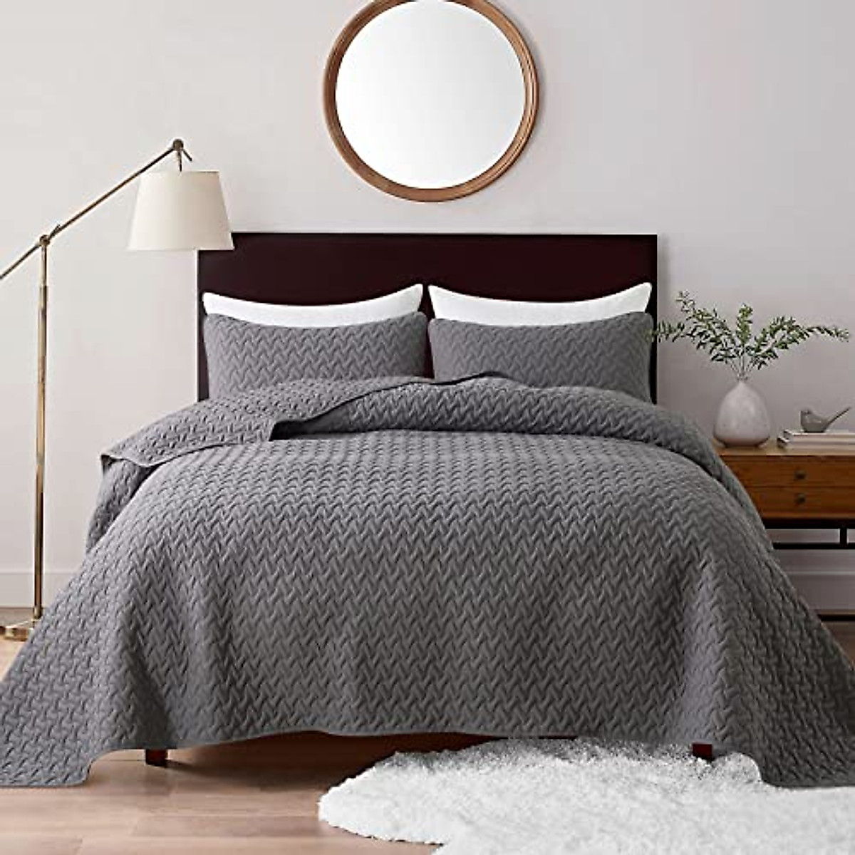 B2EVER Dark Grey Twin Size Quilt Bedding Sets with Pillow Sham, Lightweight Soft Bedspread Coverlet, Quilted Blanket Thin Comforter Bed Cover for All Season Spring Summer, 2 Pieces, 68x90 inches