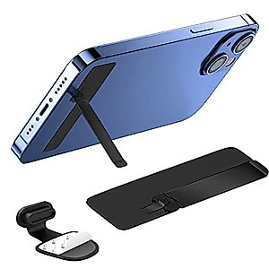 Ultra-Thin Metal Phone Stand Portable Universal Stays Stable Vertical and Horizontal Stand with Anti-Lost Dust Plug iPhone Lightning Port Dust Cover-Black