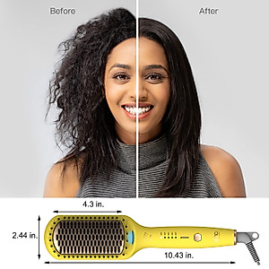 LENA Ionic Straightening Brush - Pro Flat Iron Straightener Comb and Heated Paddle Brush Styler with Extra Ion Care for Ultra Smooth Hair, Anti-Scald，Auto Off, Max 450°F (Yellow)