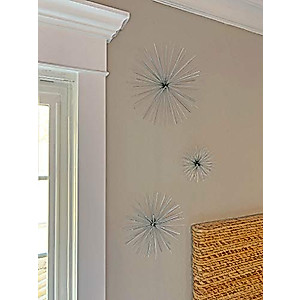 Ten Waterloo Metal Wall Sculptures Set of 3 Silver Finish Star Burst Metal Wall Hangings - 12, 9 and 6 Inches Silver