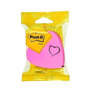 Post-it Notes - 1 Block of 225 Heart Shape Sticky Notes - 70 x 70mm - Sticky Notes for Desk, Office, School and Memos - Pink