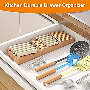 In-Drawer Knife Block Organizer - Bamboo Wood Drawer Knife Organizer-Protecting Knife Organizer Block Holds Up To 11 Knives（Not Included）