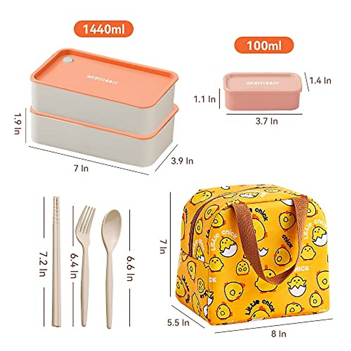 ArderLive Stackable Lunch Bento Box with Bag and Utensils, Microwave Safe, BPA-Free Eco-Friendly Lunch Containers for Adults Japanese, Orange Denim Bag with Bonus Dip Container