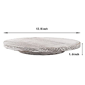 TOPZEA 13 Inch Wood Lazy Susan Turntable, Rotating Vintage Rustic Kitchen Turntable Tray for Pantry Cabinet Table Counter Top, White