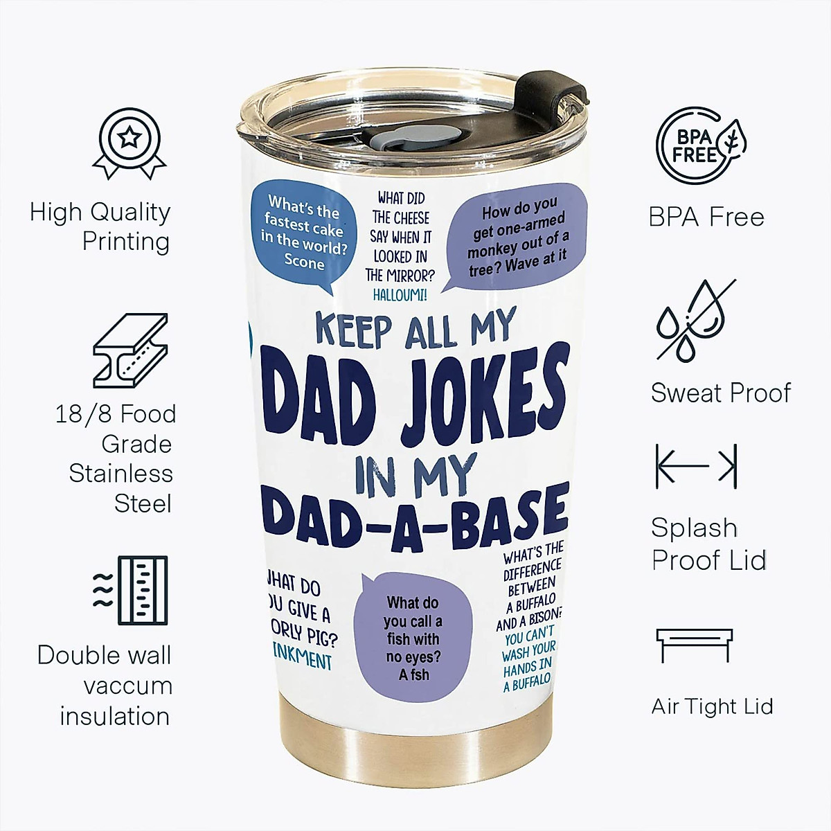 Life4Gifts Emergency Dad Jokes Gift for Dad - Birthday Gift for Dad & Fathers Day Gift for Daddy Stepdad Husband Father in law Tumbler 20oz Doule Wall Vacuum Isulated Travel Coffee Mug