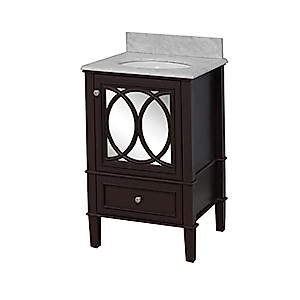 Olivia 24-inch Bathroom Vanity (Carrara/Chocolate): Includes Chocolate Cabinet with Authentic Italian Carrara Marble Countertop and White Ceramic Sink