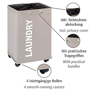 WENKO Quadro Slim Laundry Basket with Wheels and Privacy Cover, Collector, Laundry Basket with Wheels, Space Saving Narrow Laundry Hamper, Clothes Storage, Capacity 20 Gal, Gray