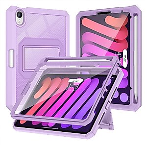 Soke for iPad Mini 6th Generation Case 2021 Released, with Built-in Screen Protector, Rugged Shockproof Full Protective Cover with Pencil Holder & Kickstand for Apple iPad Mini 6 8.3 Inch(Violet)