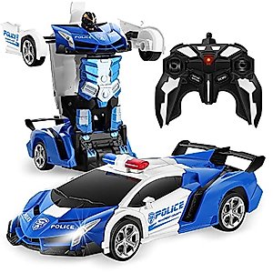 FIGROL Transformable RC Car Robot, Remote Control Car Independent 2.4G Robot Deformation Car Toy with One Button Transformation & 360 Speed Drifting 1:18 Scale