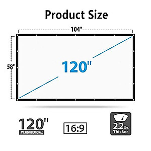 Projector Screen 120 inch,16:9 4K Portable Foldable Movie Screen, Anti-Crease Free of Punch Cleanable Traceless Double-Sided Indoor and Outdoor Projection Screen for Home,Party,Camping,Office