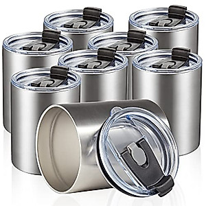 MEWAY 12oz/8Pack Coffee Mug With Lid, Insulated Stainless Steel Reusable Coffee Cup, Double Wall Durable Coffee Mug, Powder Coate，For Coffee, Beer, Home, Office(Silver,8 Pack)