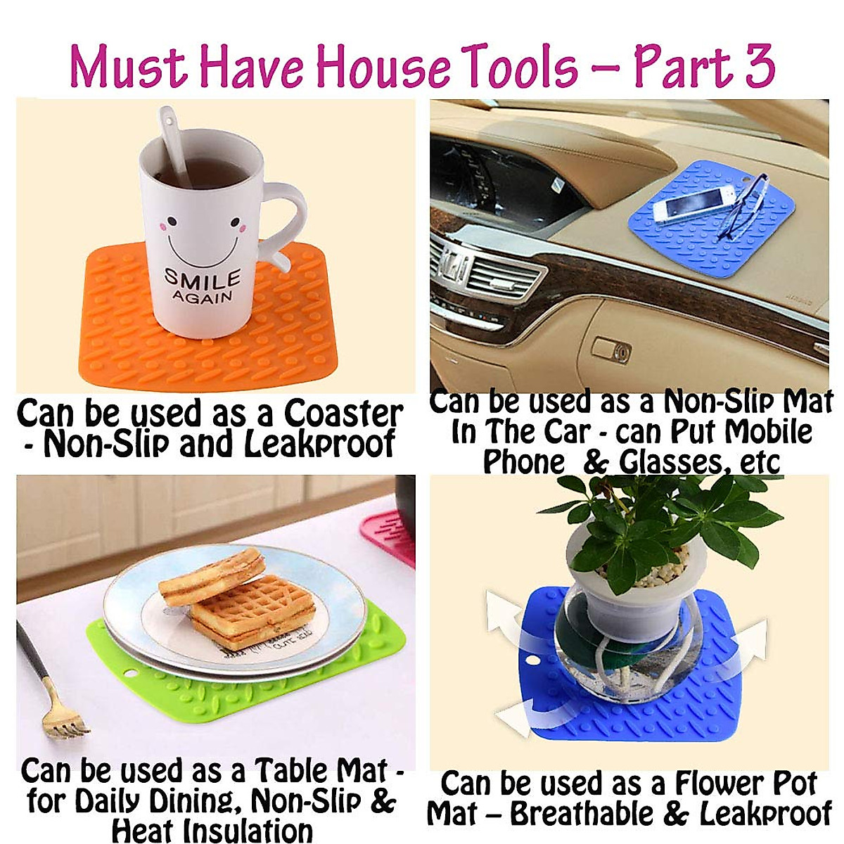 Potholder, Pot TrivetSilicone Pot Holders, Silicone Trivets, Pot Holders Heat Resistant, Hot Pad, Hot Bowl Holder, Jar Opener, Pot Spoon Holder, Non Slip, Dishwasher Available BPA Set of 6 (6.7x7in)