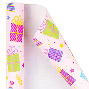 WRAPAHOLIC Jumbo Girl Birthday Wrapping Paper Roll - Pink Girl Wrapping Paper for Birthday, Holiday, Party, Baby Shower - 30 Inch x 33 Feet