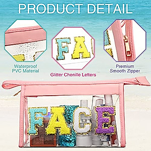 6 Pcs Clear Preppy Patch Makeup Bag Nylon Cosmetic Bag PVC Zipper Varsity Letter Toiletry Bag Multipurpose Makeup Bag for Purse Skin Care Bag Travel Pouches for Toiletry Preppy Organizer (Cute Color)