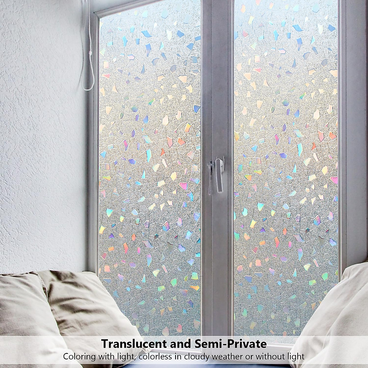 NINETREX Window Privacy Film,Stained Glass Window Film,Decorative 3D Vinyl Cling Window Decals, Static Cling Window Sticker Non-Adhesive for Home,Colorful Gravel,17.5 x 78.7Inches