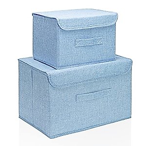 foldable storage box 2 storage boxes，storage bins，storage bins with lids，One big and one small. filing cabinets for home office. linen storage box, used to store toys, clothes, paper and books. (BLUE)