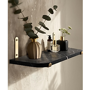 Godimerhea Floating Shelves for Wall Set of 2 Gold Black Floating Shelves Wall Mount Wood Storage Organzier Wall Shelf with Gold Brackets for Living Room Bedroom Bathroom Kitchen