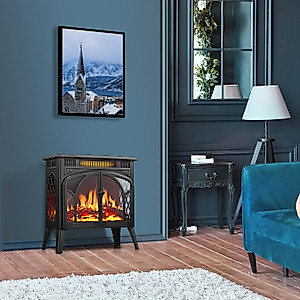 R.W.FLAME Electric Fireplace Heater 25" with Remote Control, Cathedral Stylish, Different Flame Effects and Log Set Colors, Adjustable Brightness and Heating Mode, Overheating Safe Design