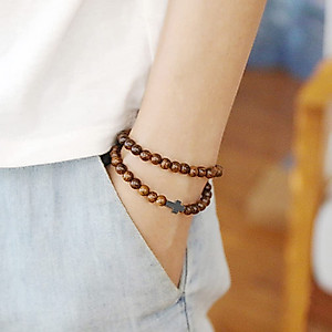 FIRAZIO 12Pcs Christian Prayer Beads Bracelet for Women Mens Wooden Beads Cross Bracelet Religious Mala Beaded Bracelets Fashion Jewelry 6mm/8mm