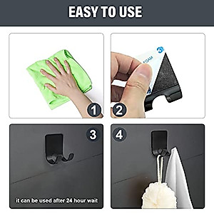Demao 10 PCS Utility Hooks,Black Self Adhesive Stainless Steel Heavy Duty Utility Storage Hook,Shower Razor Hook for Towel，Loofah, Plug, Keys, Robe,Coat,Kitchen and Bathroom Supplies.